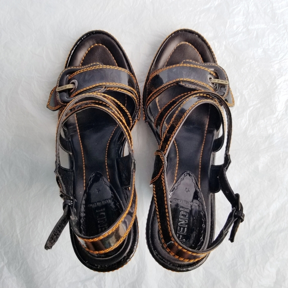 Fendi | Shoes | Fendi Patent Leather Wedge Sandals | Poshmark
